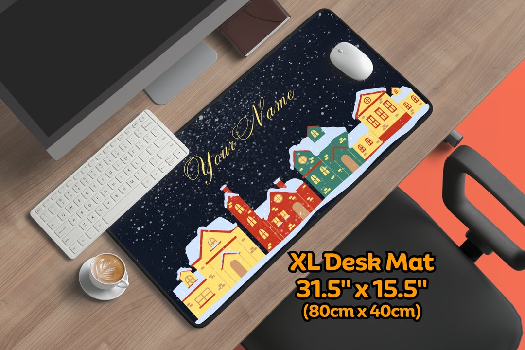 Personalized Holiday Snowfall Desk Mat, Whiteout Winter Village Mouse ...