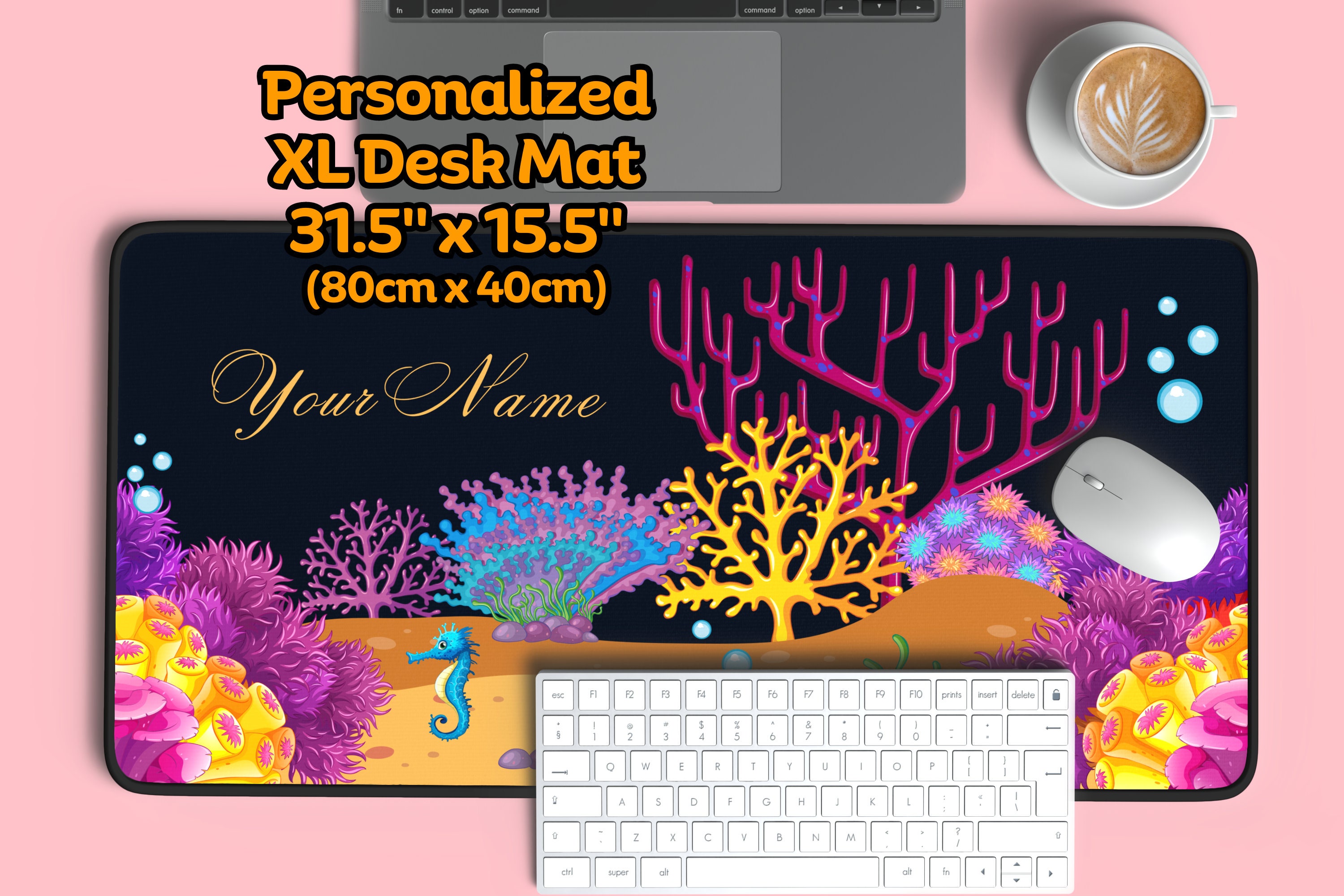 Personalized Vibrant Undersea Desk Mat, Aquatic Ocean Reef Depths Mouse ...