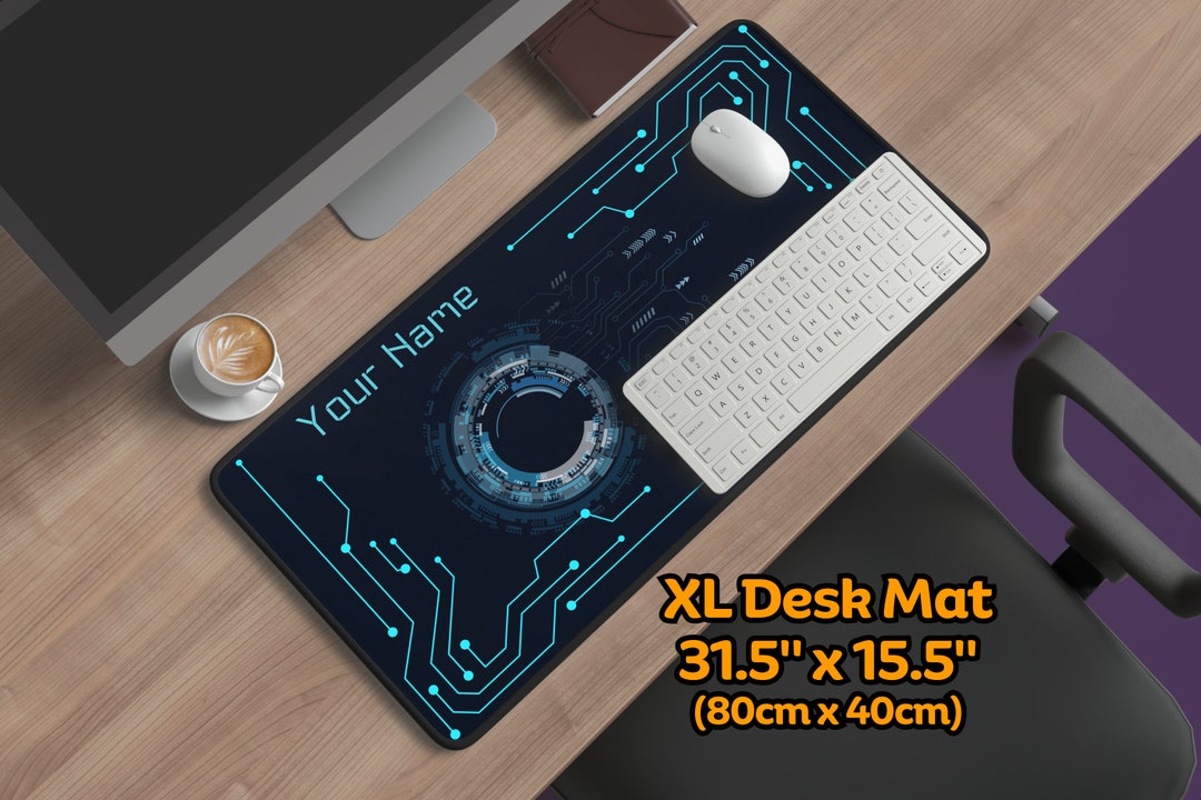 Personalized Modern Blueprint Desk Mat, Futuristic Compute Interface ...