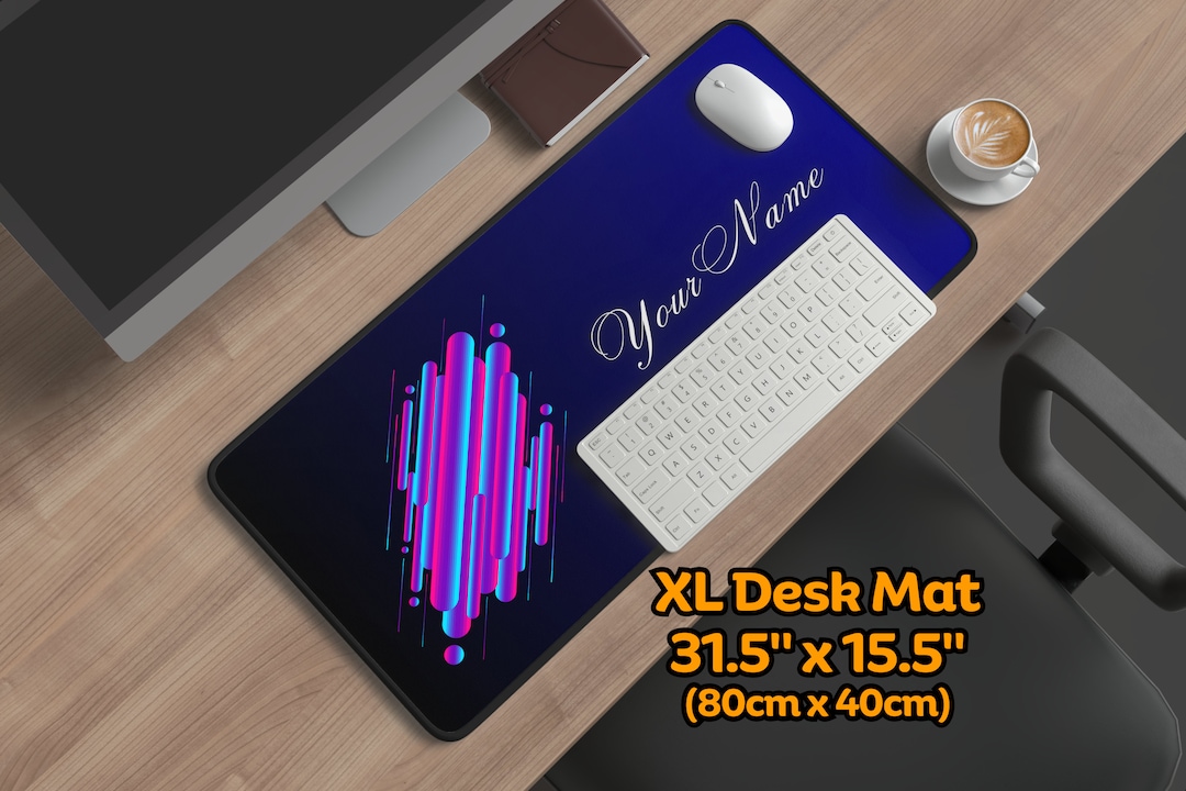 Personalized Modern Dynamic Neon Desk Mat, Bubblemania Luminous Energy ...