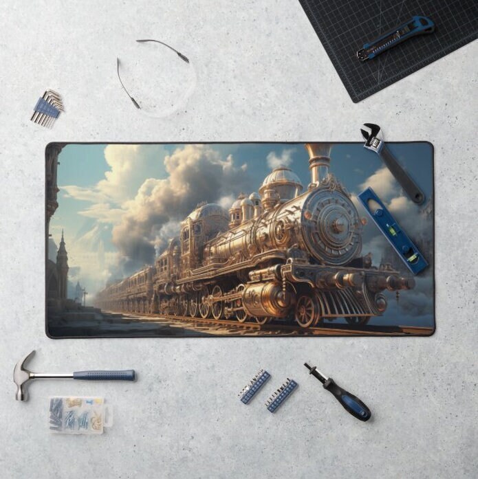 Steampunk Futuristic Train Desk Mat, Fantasy Steam Power Locomotive ...