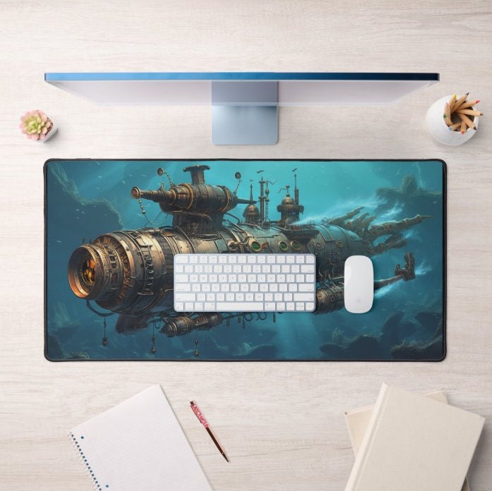 Steampunk Submarine Vehicle Desk Mat, Fantasy Steam Power Futuristic ...