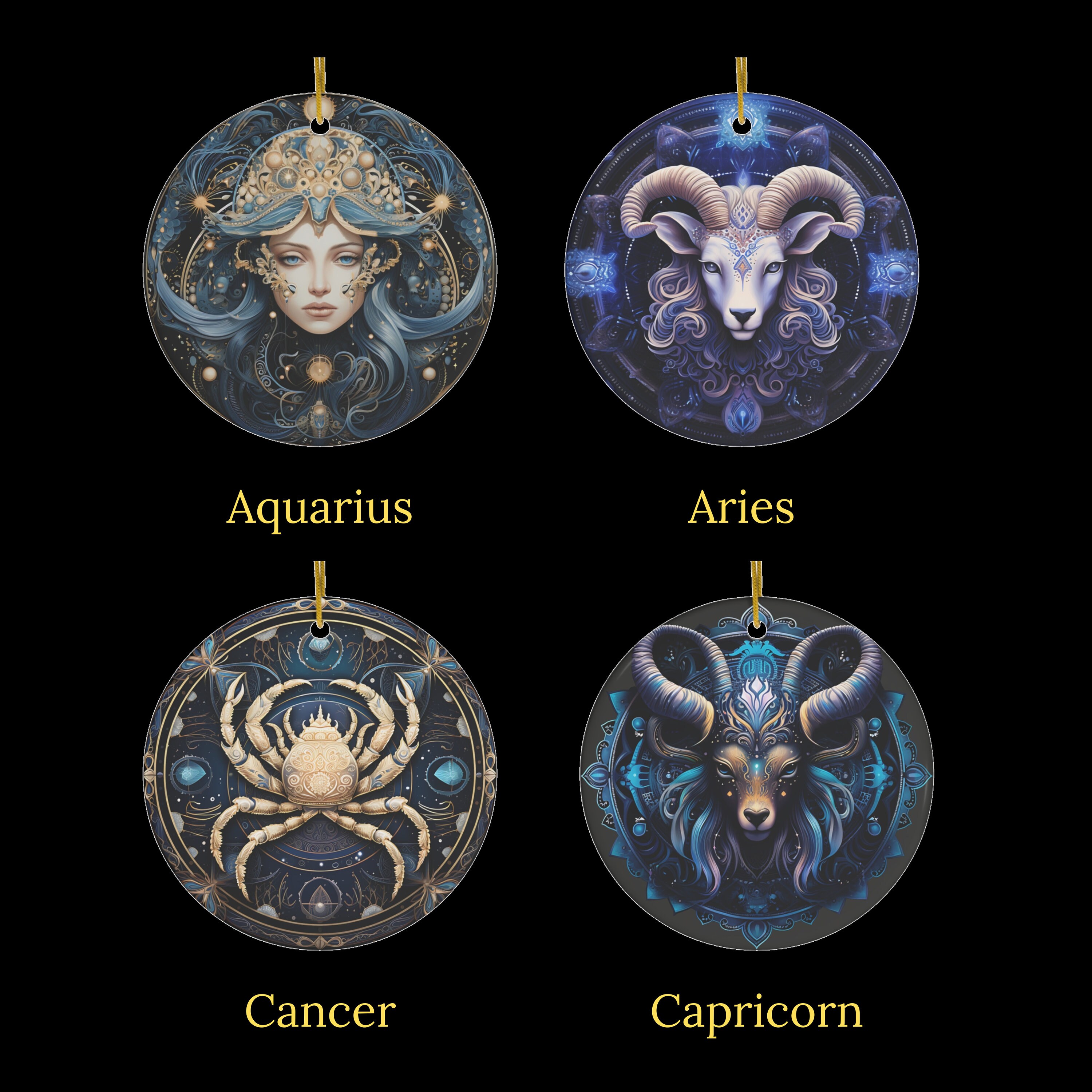 Zodiac Sign Personalized Ornament, Circular Ceramic With Ribbon for ...