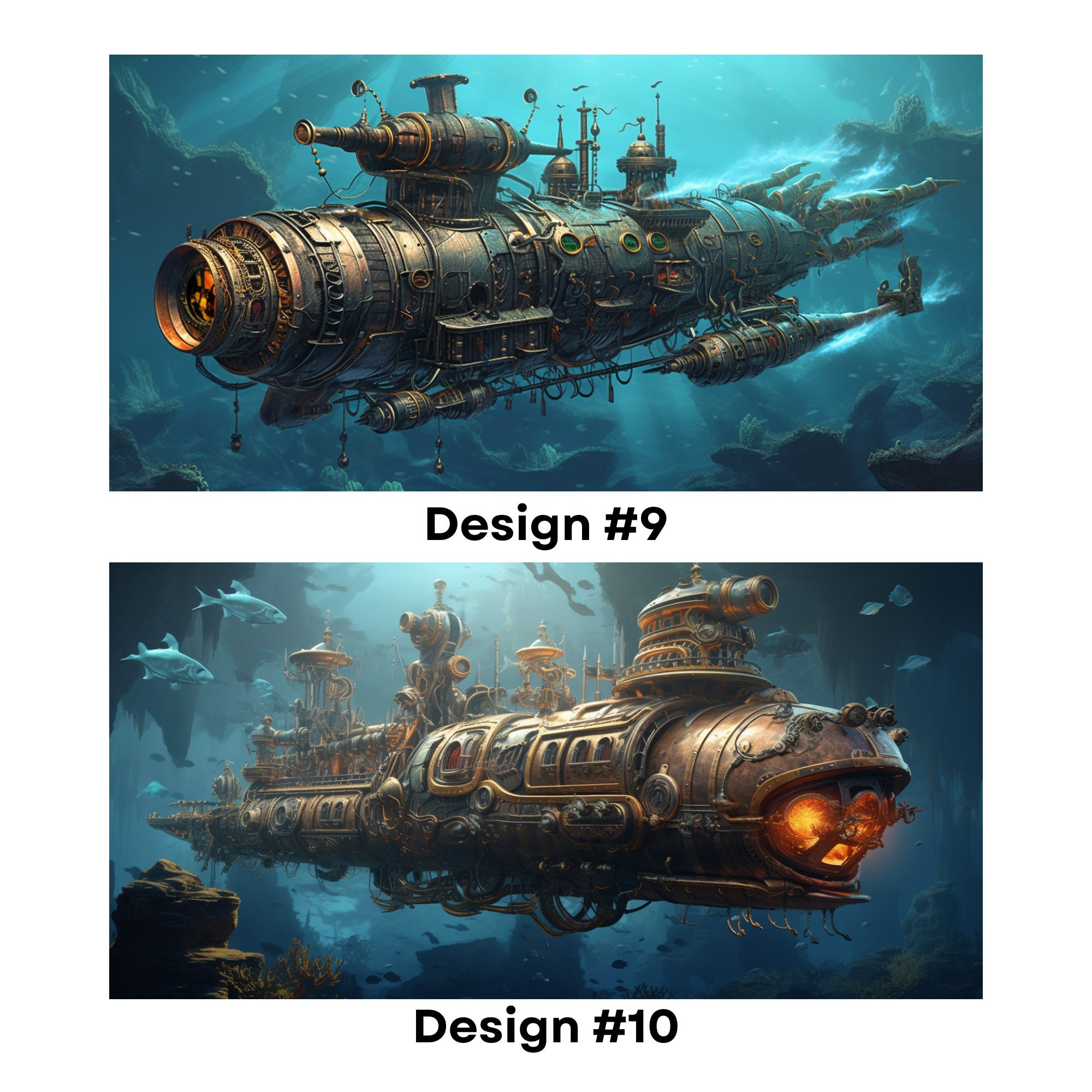 Steampunk Submarine Vehicle Desk Mat, Fantasy Steam Power Futuristic ...