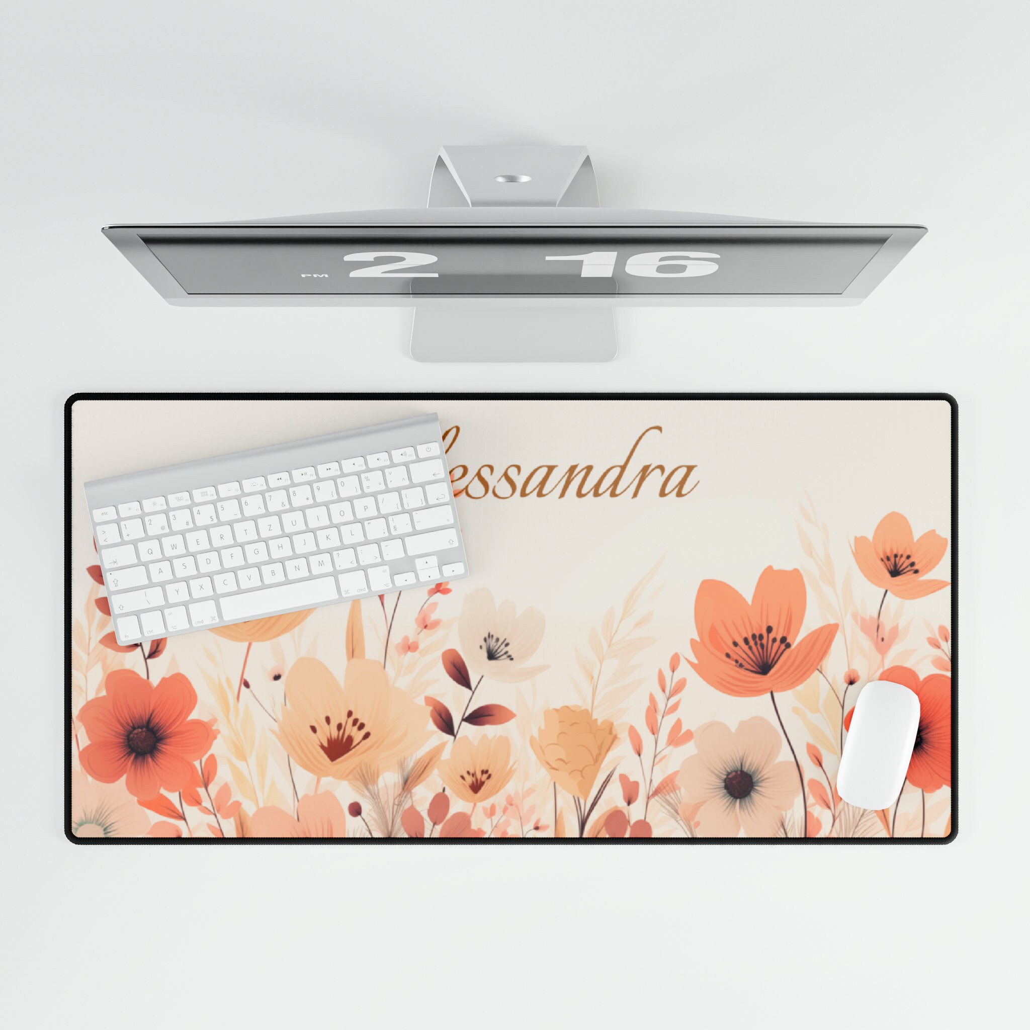 10 Personalized Boho Floral Pastel Desk Mat, Chic Modern Flower Mouse ...