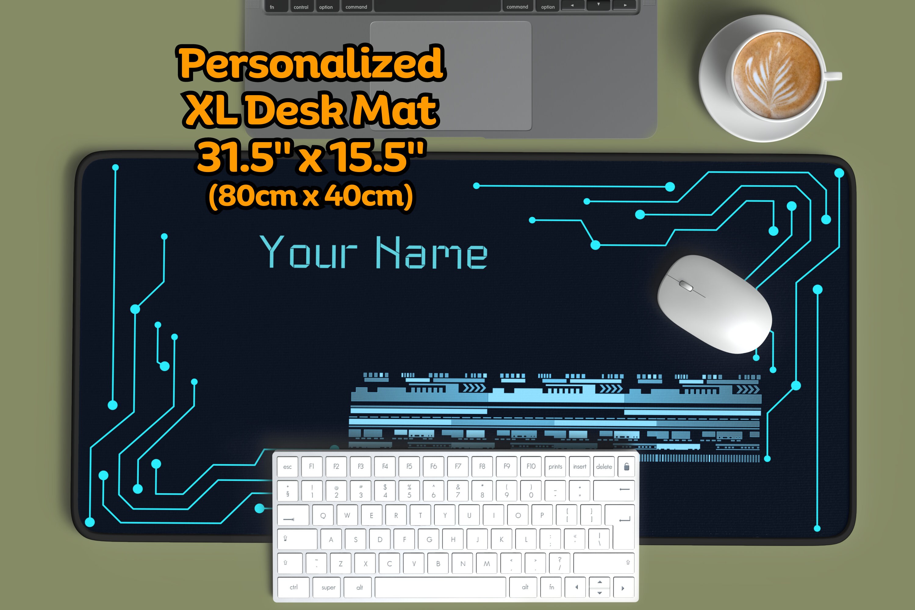 Personalized Modern Schematic Desk Mat, Futuristic Computing Circuit ...