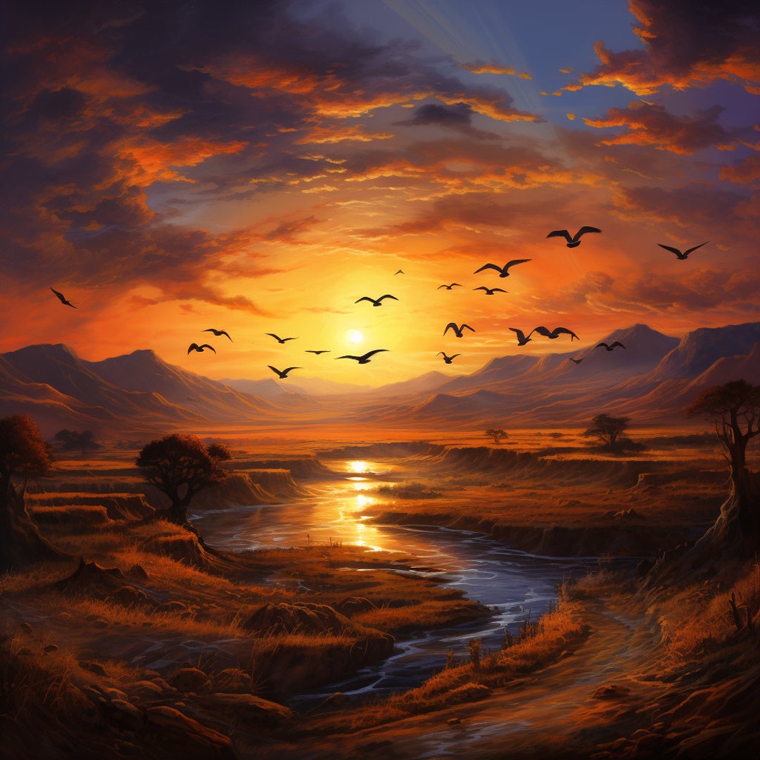 Sunset Two, Fantasy Landscape Home Office Polished Print, 12"x12 ...