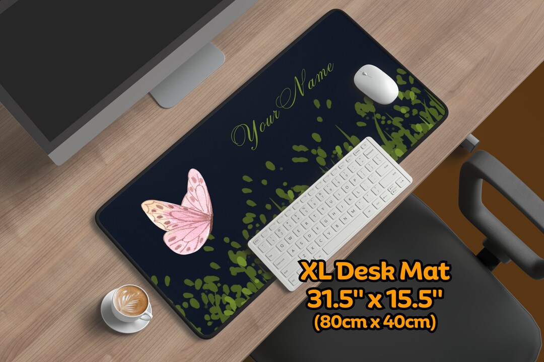 Personalized Serene Greenery Desk Mat, Watercolor Butterfly Spring ...