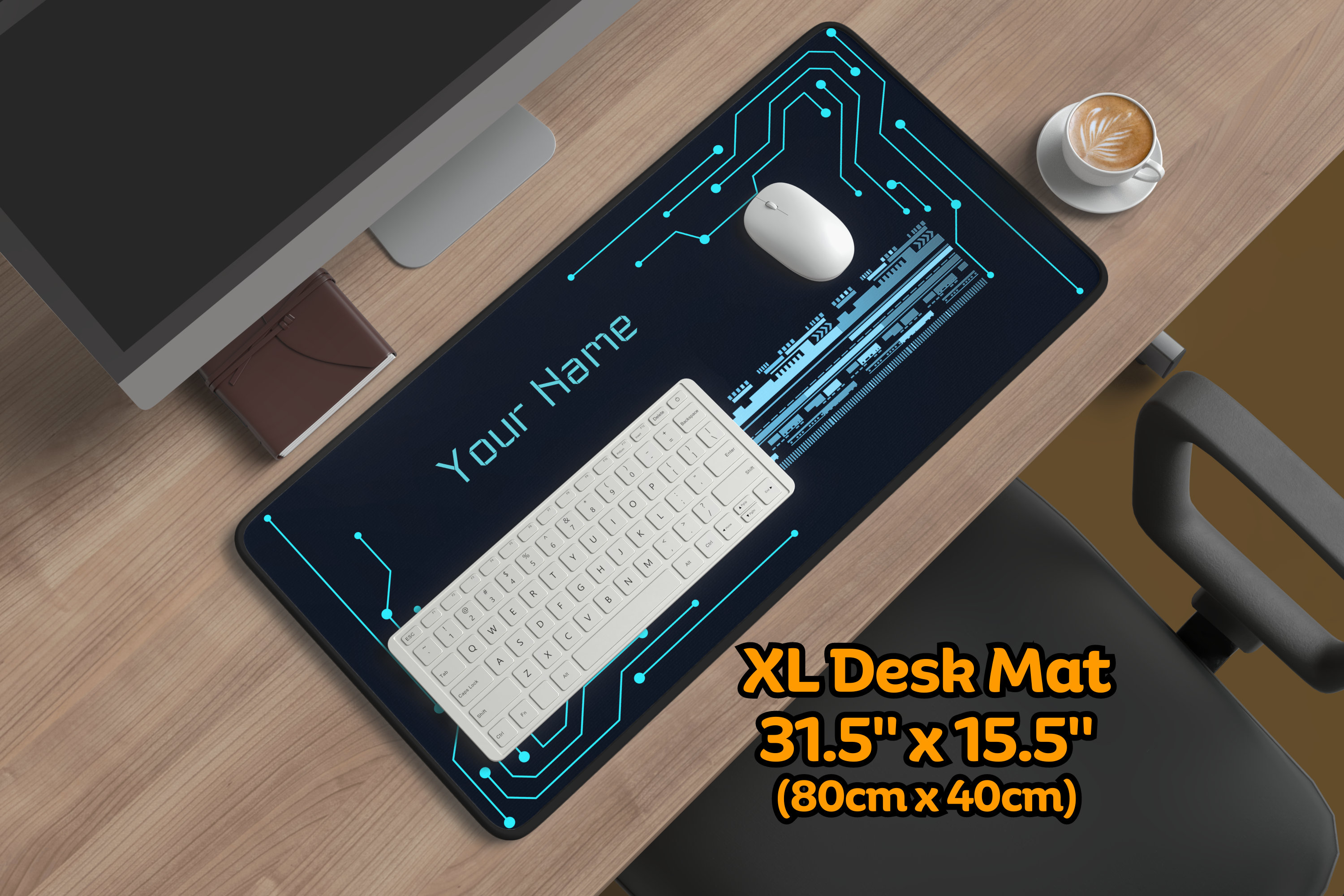 Personalized Modern Schematic Desk Mat, Futuristic Computing Circuit ...