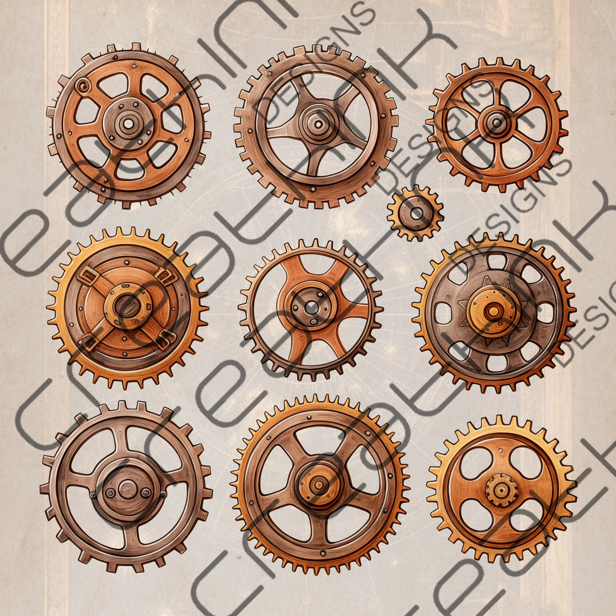 Steampunk Clip Art Gears Valves Pipes 12 Printable Pngs Regular and ...