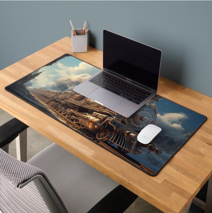 Steampunk Futuristic Train Desk Mat, Fantasy Steam Power Locomotive ...