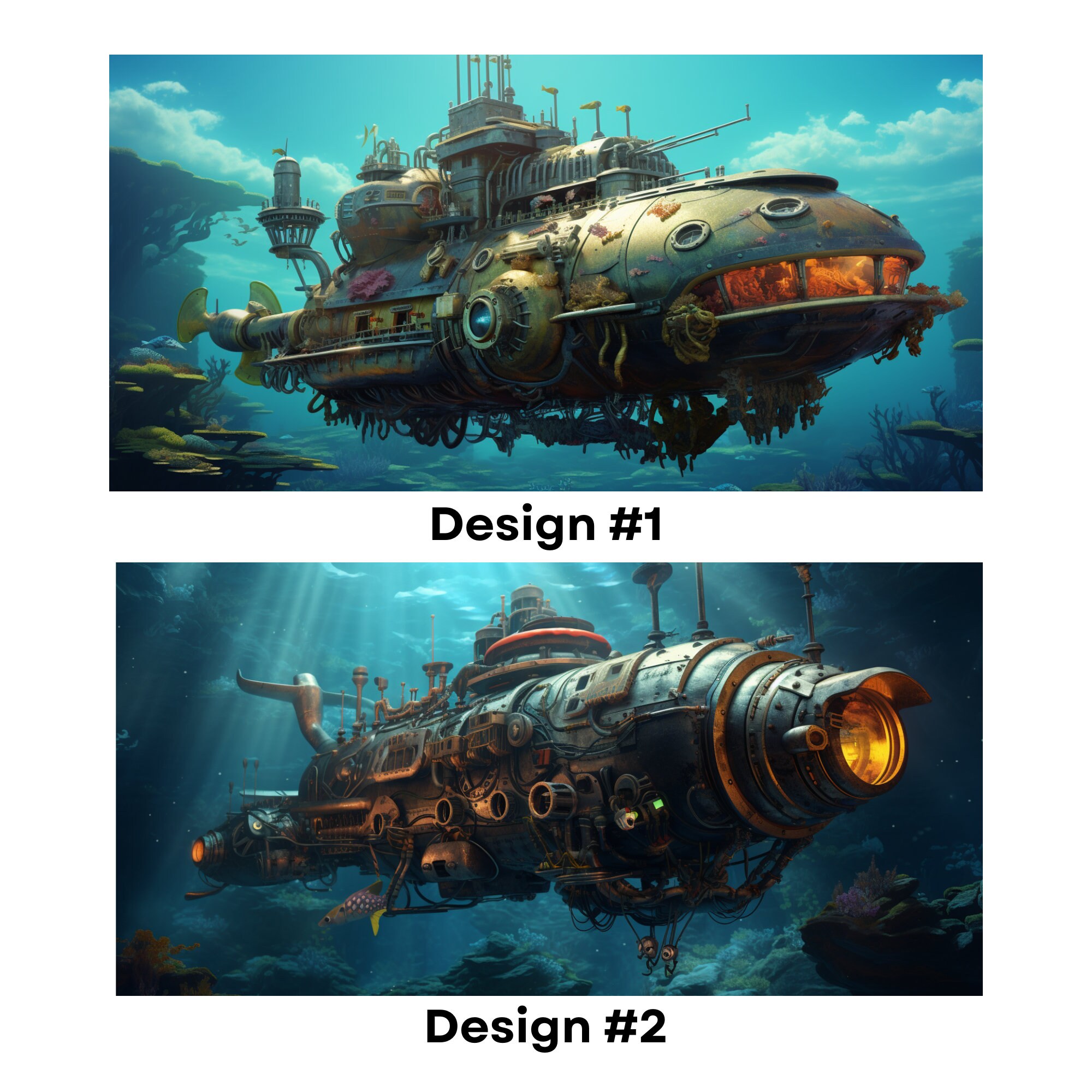 Steampunk Submarine Vehicle Desk Mat, Fantasy Steam Power Futuristic ...