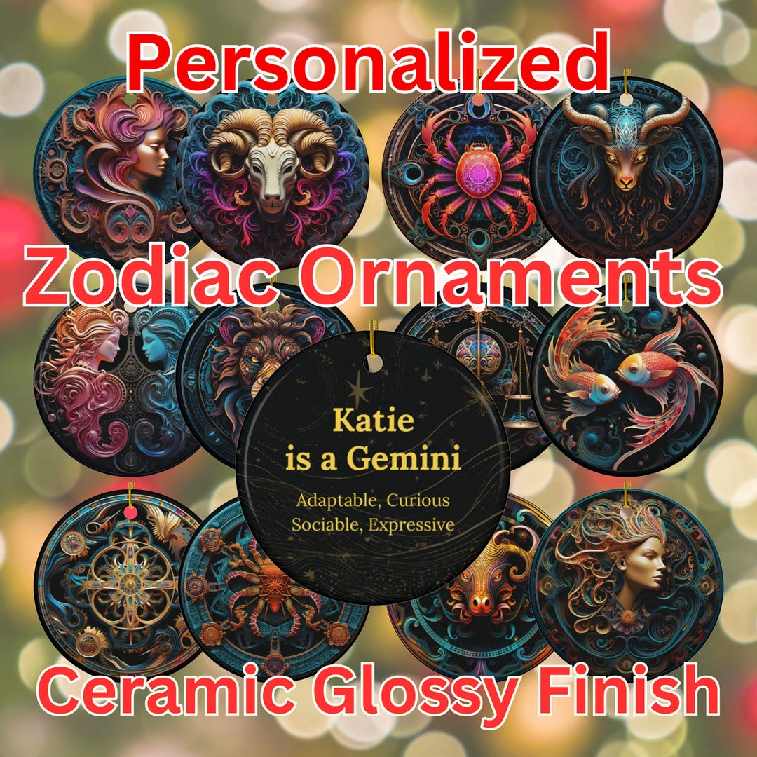 Personalized Zodiac Sign Ornament, Colorful Porcelain Astrology ...
