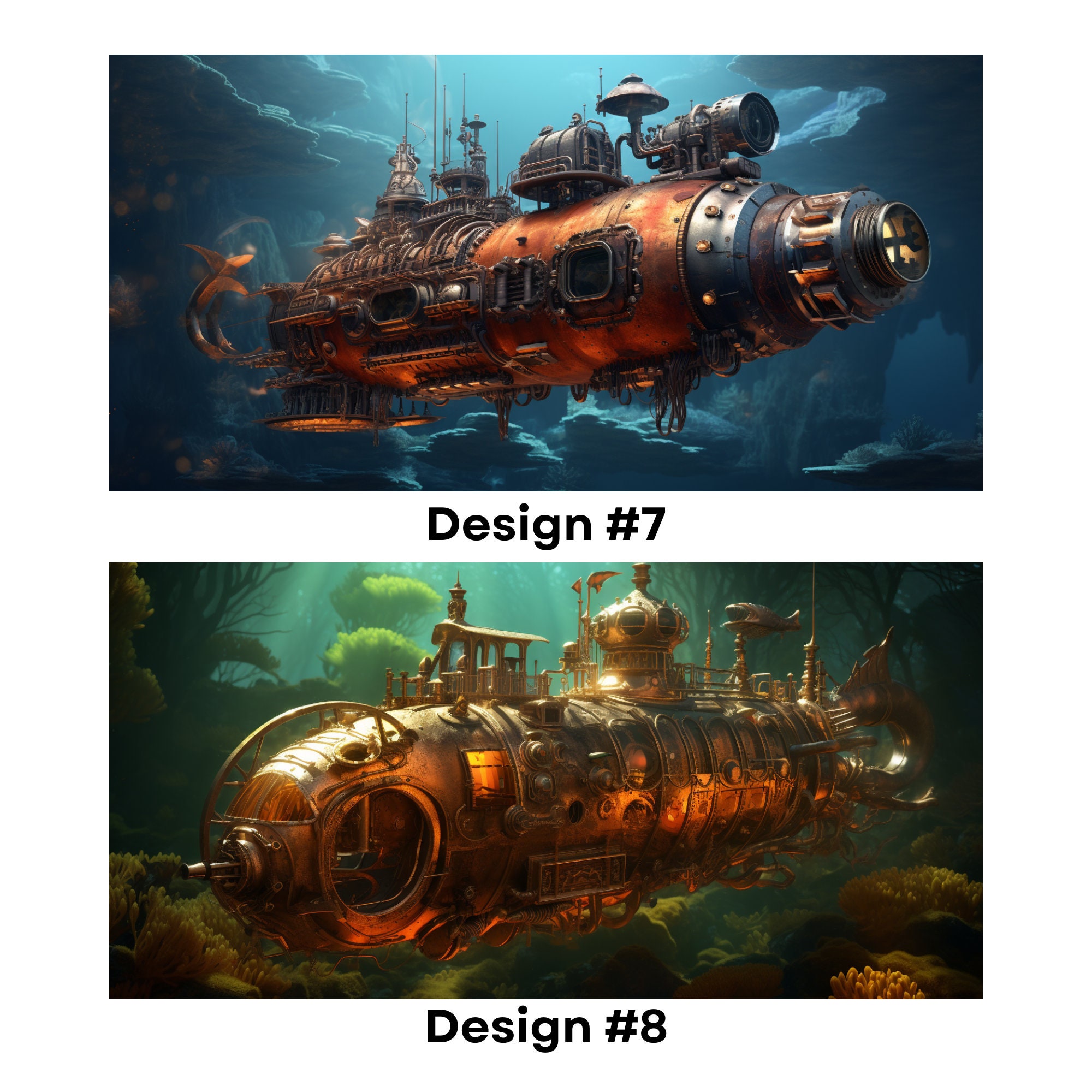 Steampunk Submarine Vehicle Desk Mat, Fantasy Steam Power Futuristic ...
