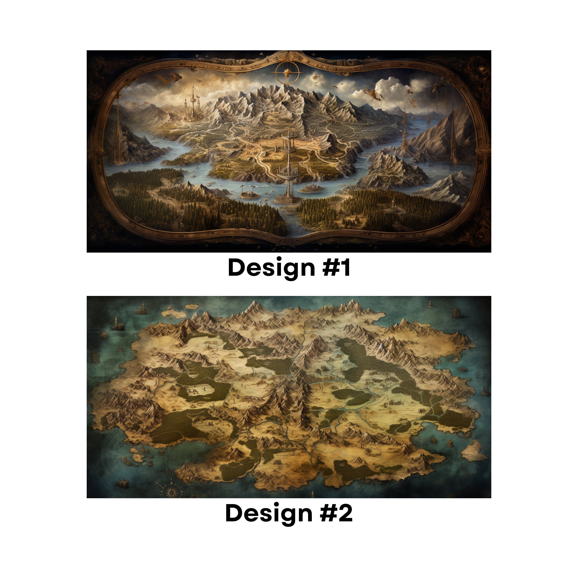 10 Fantasy Land Treasure Maps Desk Mat 31.5"x15.5" for Your Workspace ...