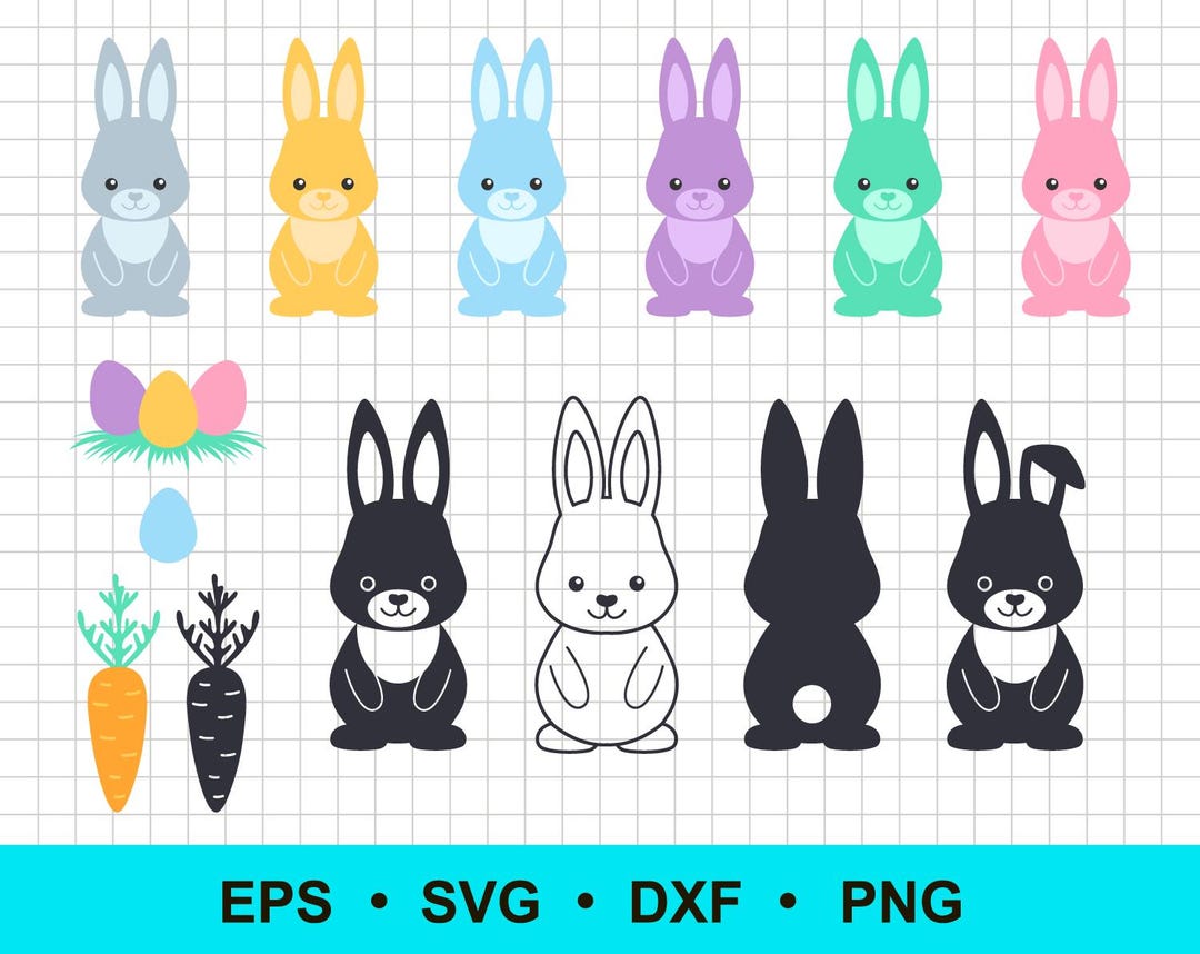 Easter Bunny Rabbit Carrot Egg Clipart | Silhouette Outline Layered ...