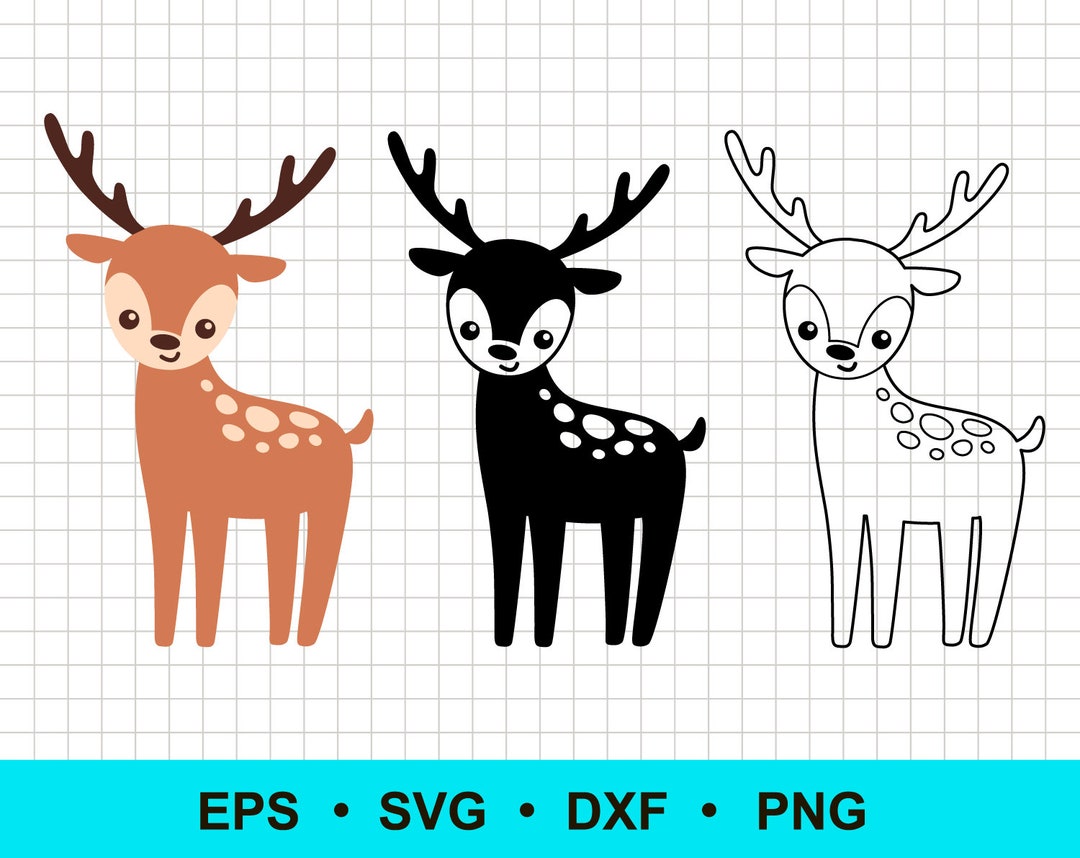 Deer Svg, Png, Dxf, Eps. Cute Baby Deer Silhouette, Outline Clip Art ...