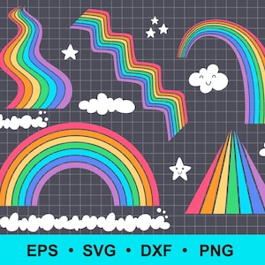 Rainbow SVG, PNG, DXF, Eps. Rainbow, Clouds, Stars Clip Art. Cut Files ...