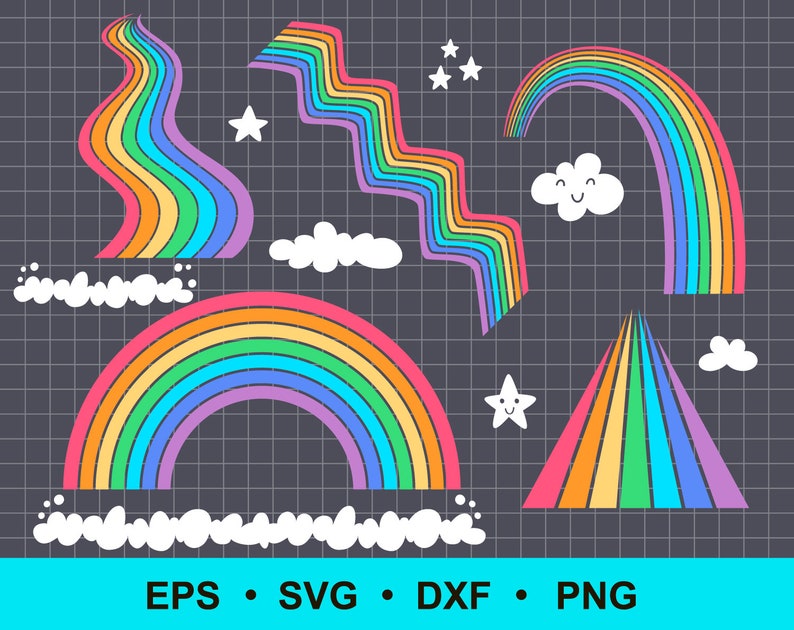Rainbow SVG, PNG, DXF, Eps. Rainbow, Clouds, Stars Clip Art. Cut Files ...