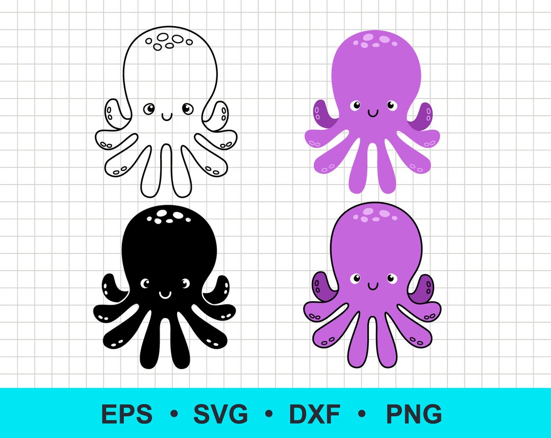Cute Funny Octopus SVG, Png, Eps, Dxf File. Baby Animal Clipart. Sea ...