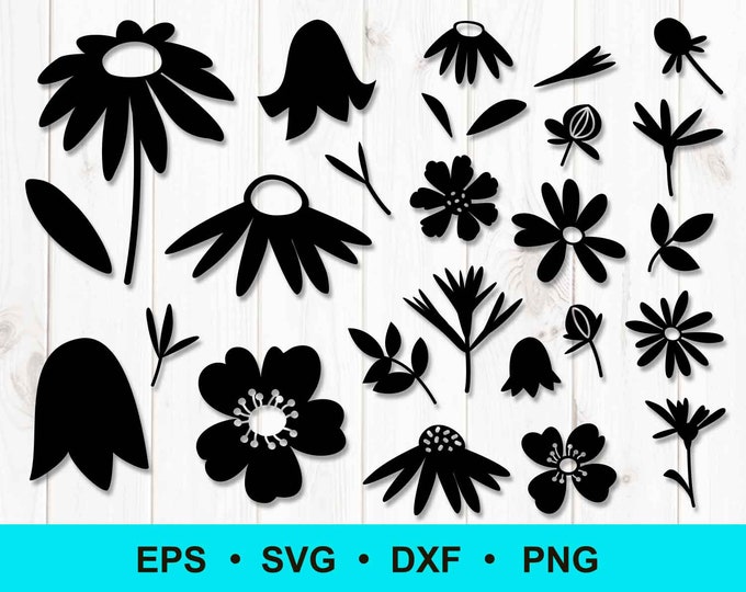 Floral SVG & PNG - Blumen Silhouette - Einfache Blume Line Art zum ...