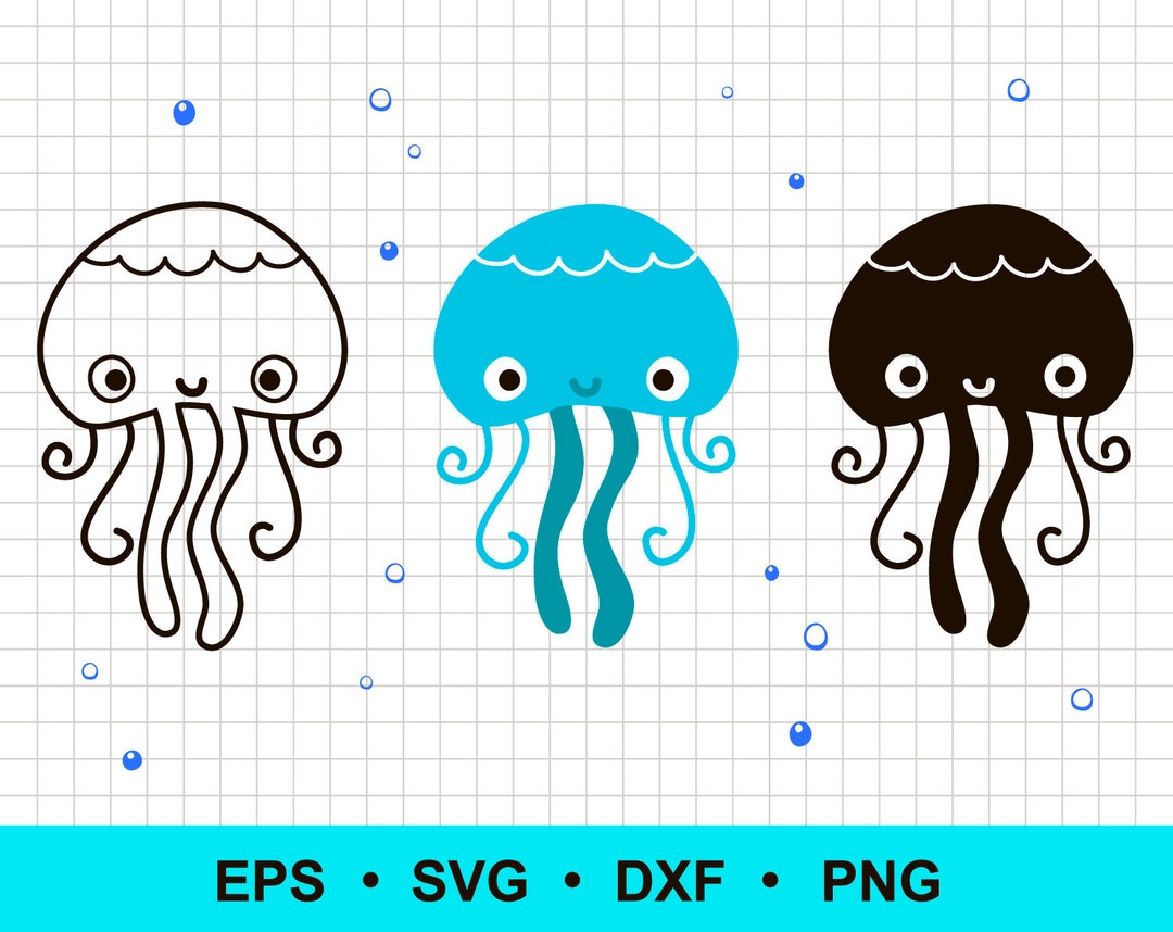 Jellyfish Svg, Eps, Png, Dxf. Funny Cartoon Sea Animal SVG. Cute Baby ...