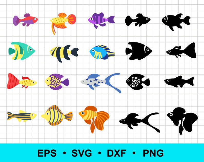Pescado SVG, lindo pez clipart, dxf, eps, png, archivos. Conjunto de ...