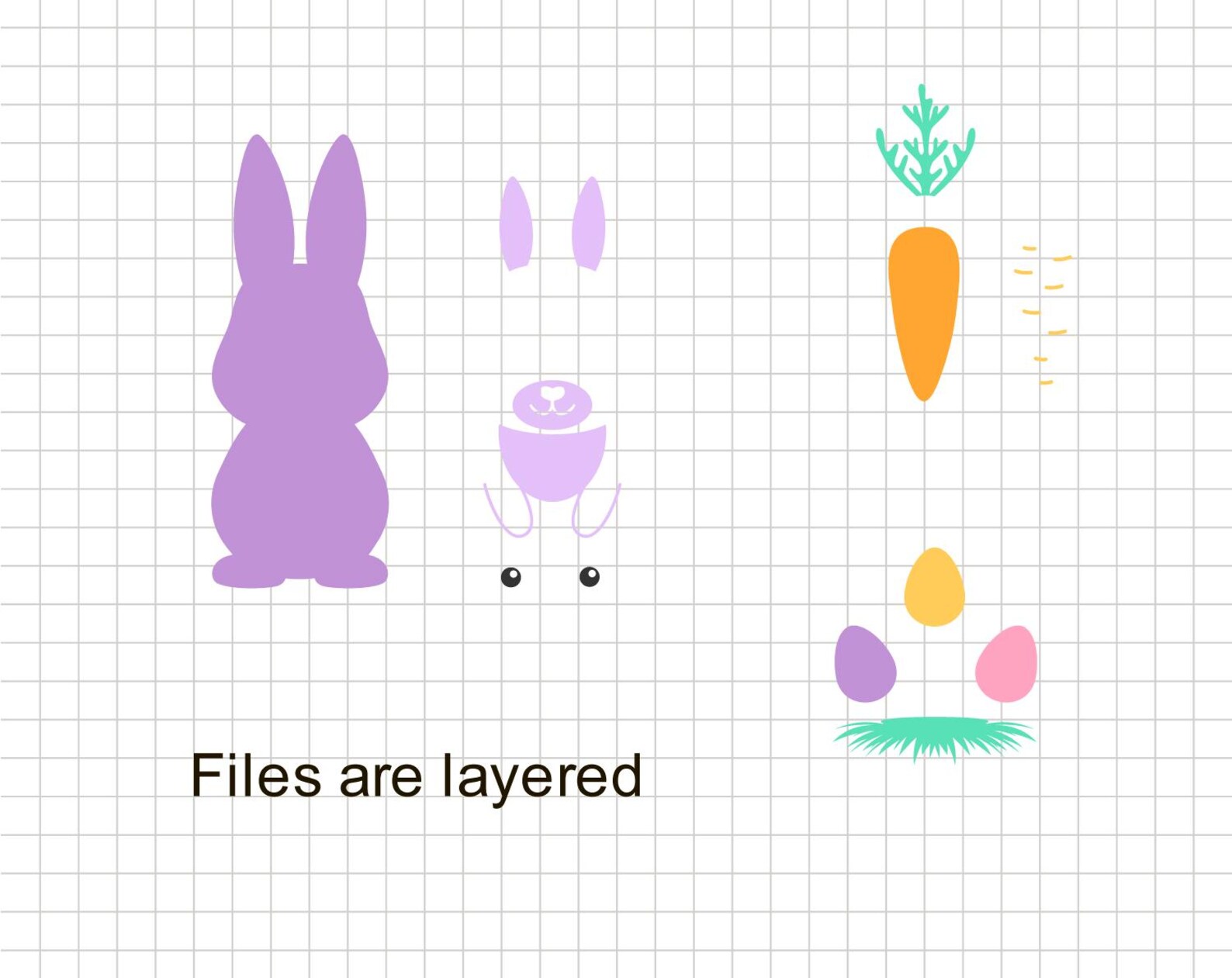 Easter Bunny Rabbit Carrot Egg Clipart | Silhouette Outline Layered ...
