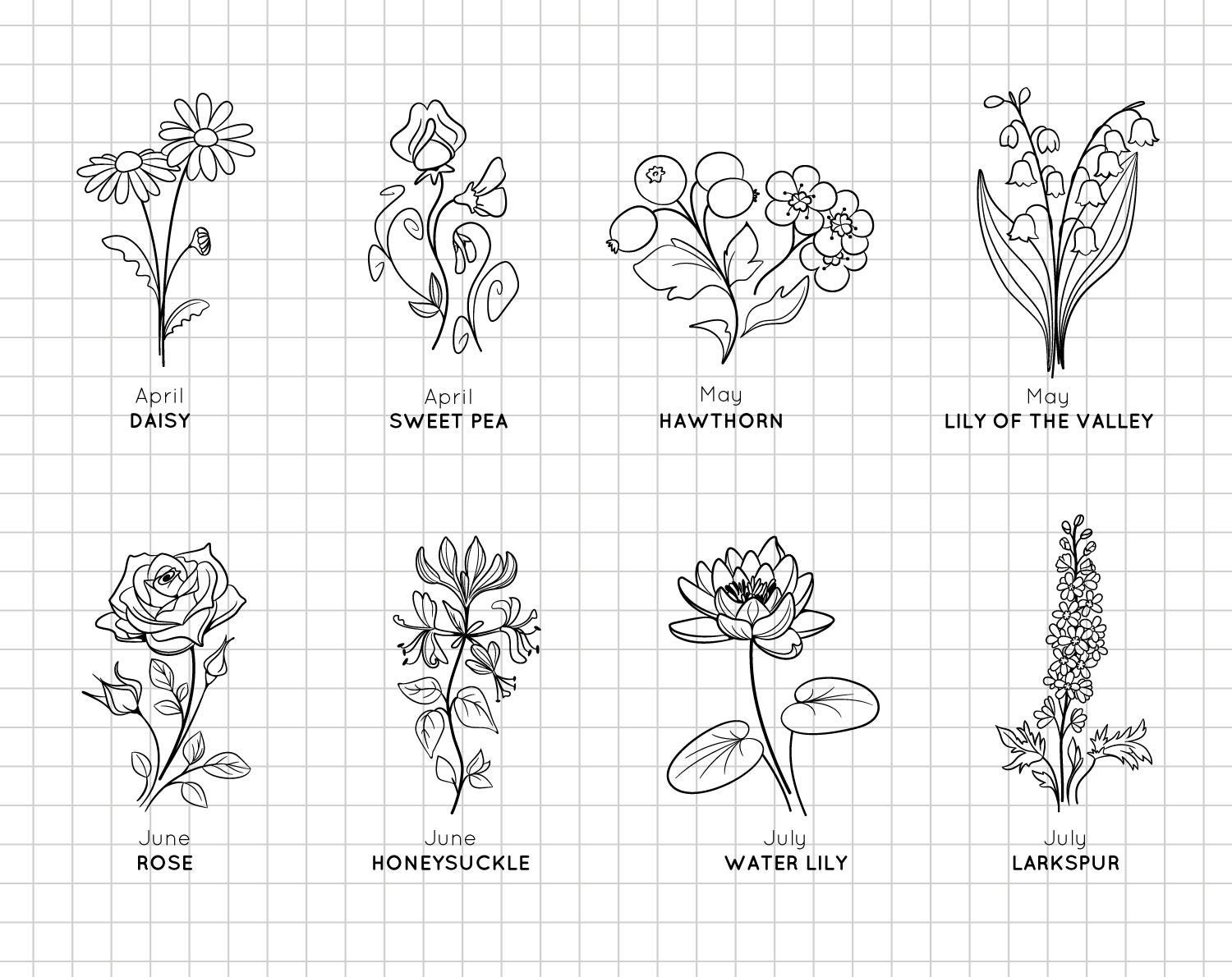 Birth Flowers SVG Files. Birth Month Flowers Png, Dxf, Eps. Silhouette ...
