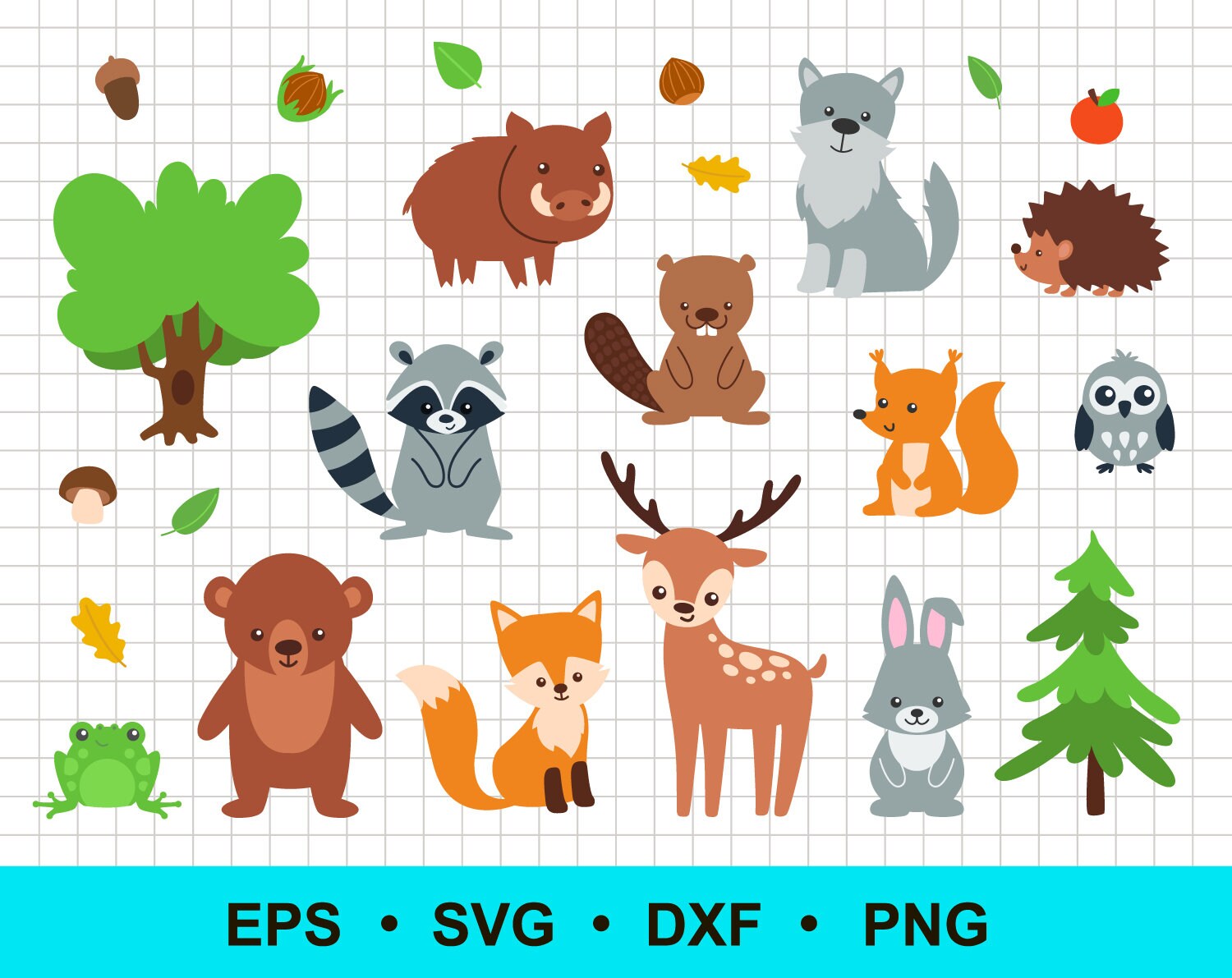 Woodland Animals Svg, Png, Dxf, Eps. Cute Baby Animals Svg. Fox, Bear ...