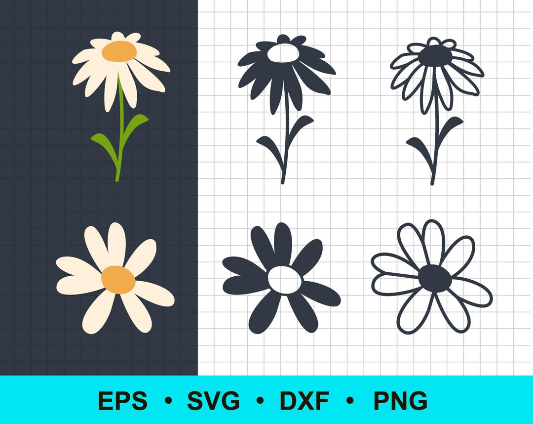 Daisy Flower SVG, PNG, DXF, Eps. Simple Flower Shape Cut Files. Daisy ...