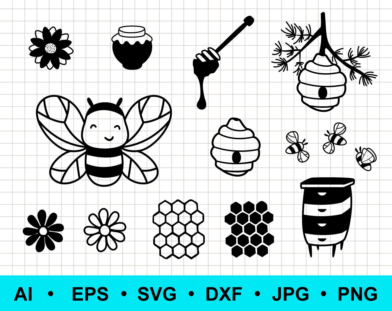 Bee Honey Svg, Honey Comb Svg Silhouette Clipart. Bee Hive, Bumble Bee ...