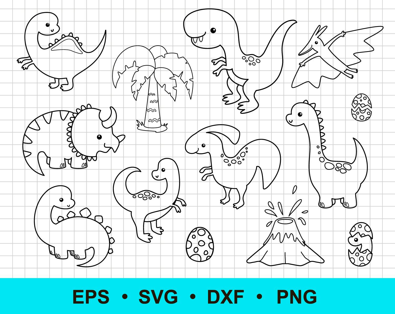 Baby Dinosaur Outlines - SVG PNG DXF Eps Vector Files for Laser Cutting ...