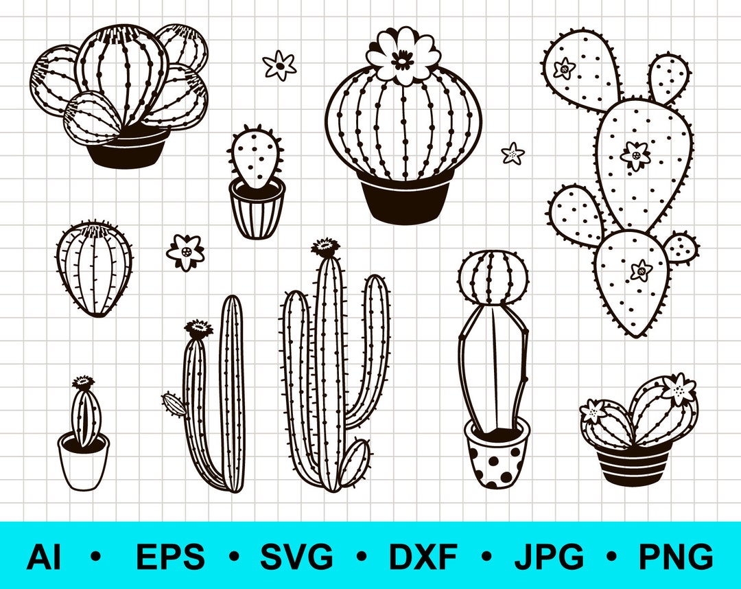Cactus SVG, Ai, Eps, PNG, Dxf, Jpg File. Silhouette Clipart. Succulent ...