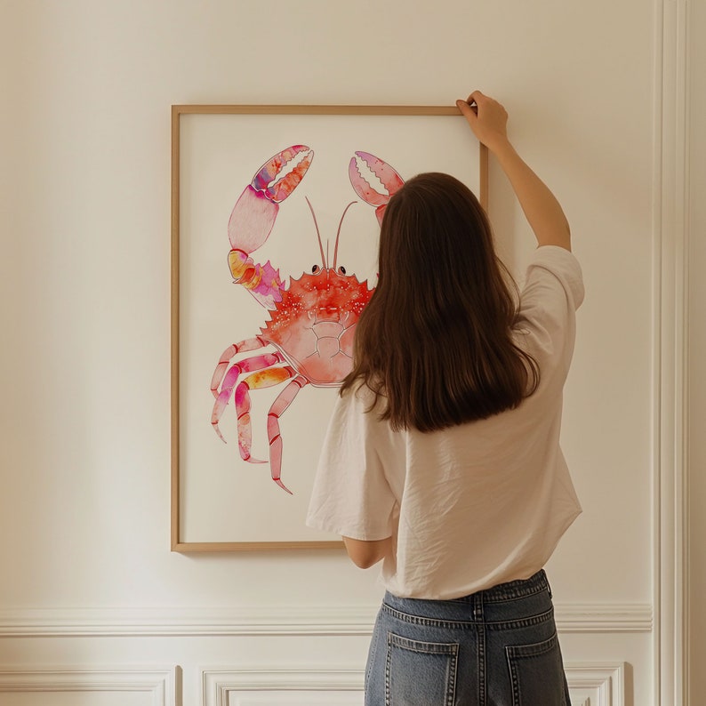 Pink Watercolour Crab Poster, Beachy Room Decor, Preppy Dorm Decor ...