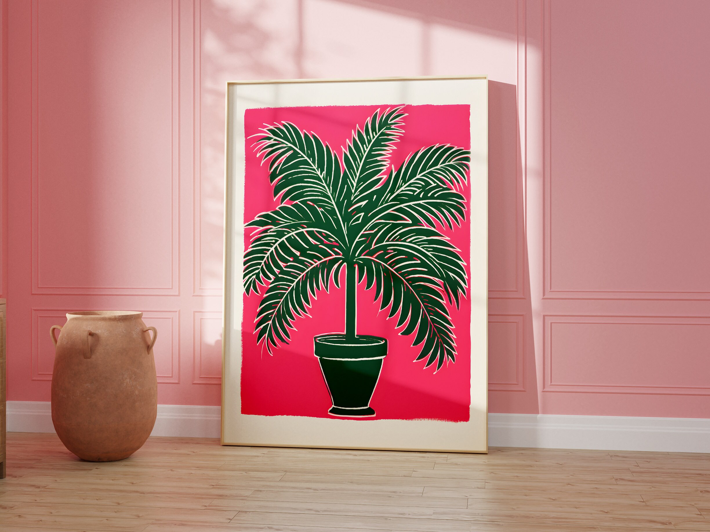 Palm Tree Art Print Retro Wall Art Pink Poster Trendy Jungle Poster