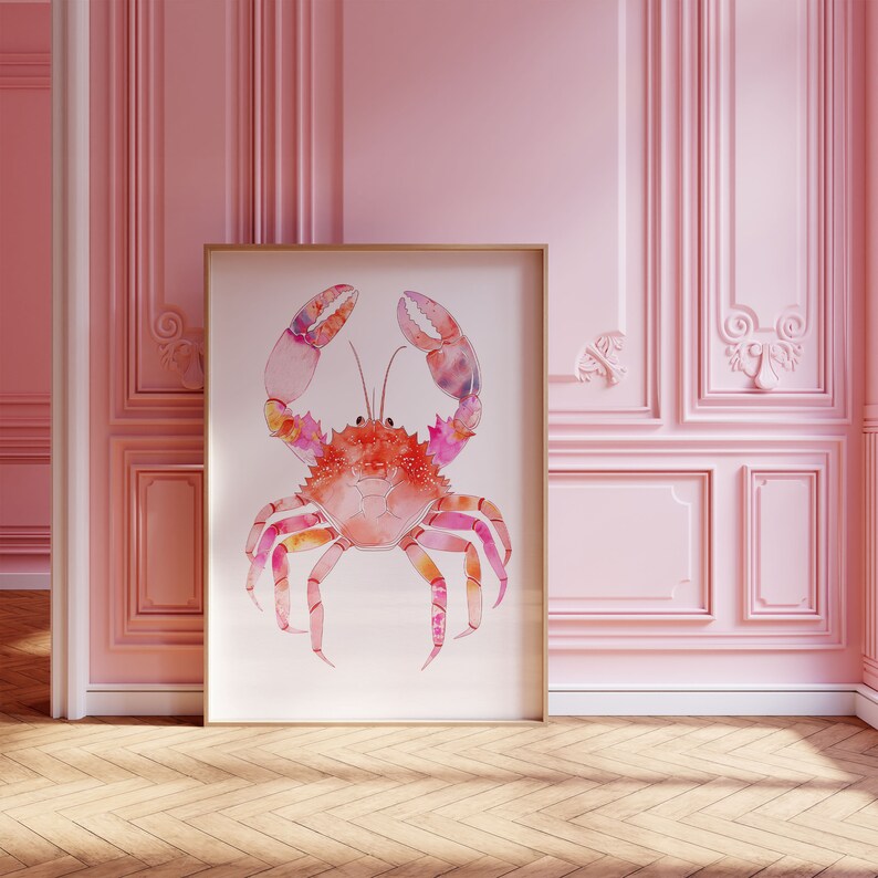 Pink Watercolour Crab Poster, Beachy Room Decor, Preppy Dorm Decor ...