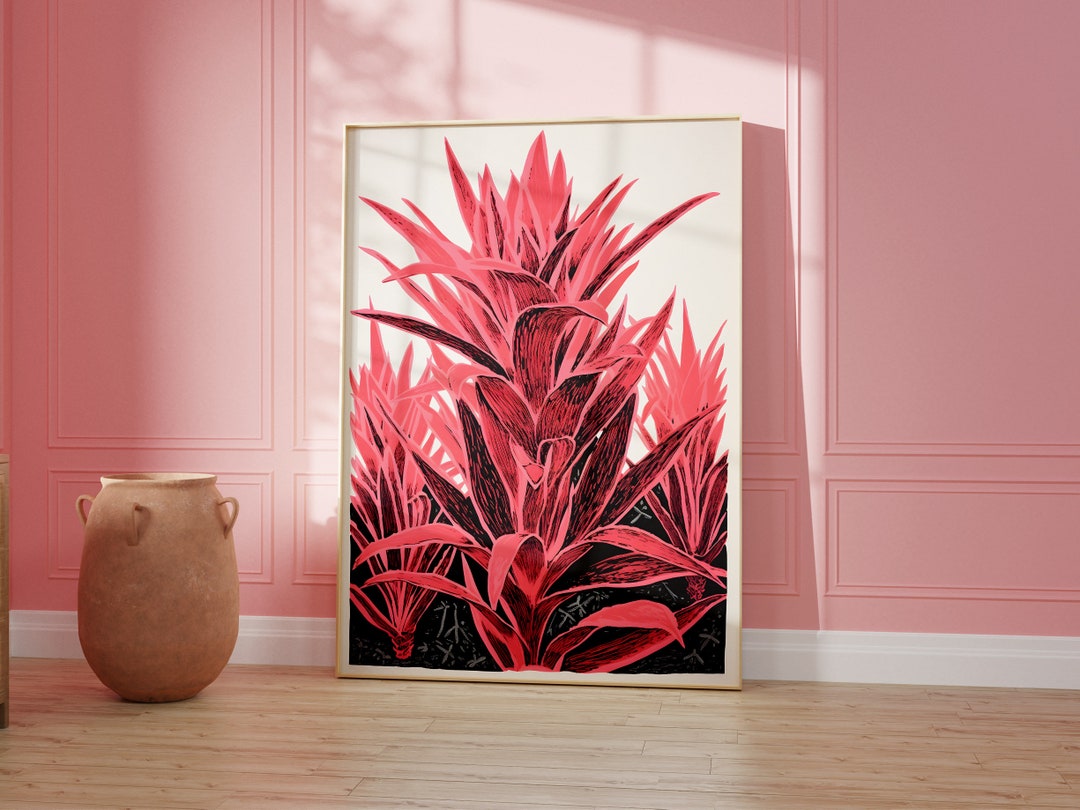 Aloe Vera Art Print Retro Wall Art Pink Poster Trendy Jungle Poster ...