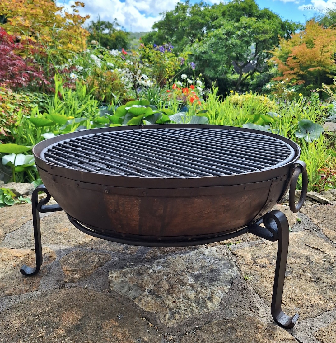 60cm Fire Pit / Fire Bowl - Handmade Indian Kadai BBQ With Stand ...