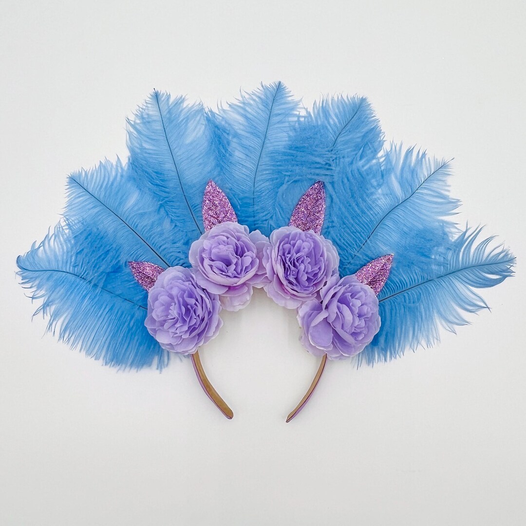 Periwinkle Blue Feathers, Lavender Flowers Mardi Gras Headdress ...
