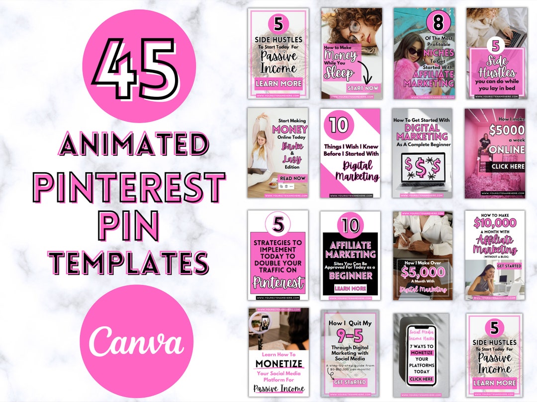 45 Animated Pinterest Templates for Canva Pink Pinterest Pin Templates ...