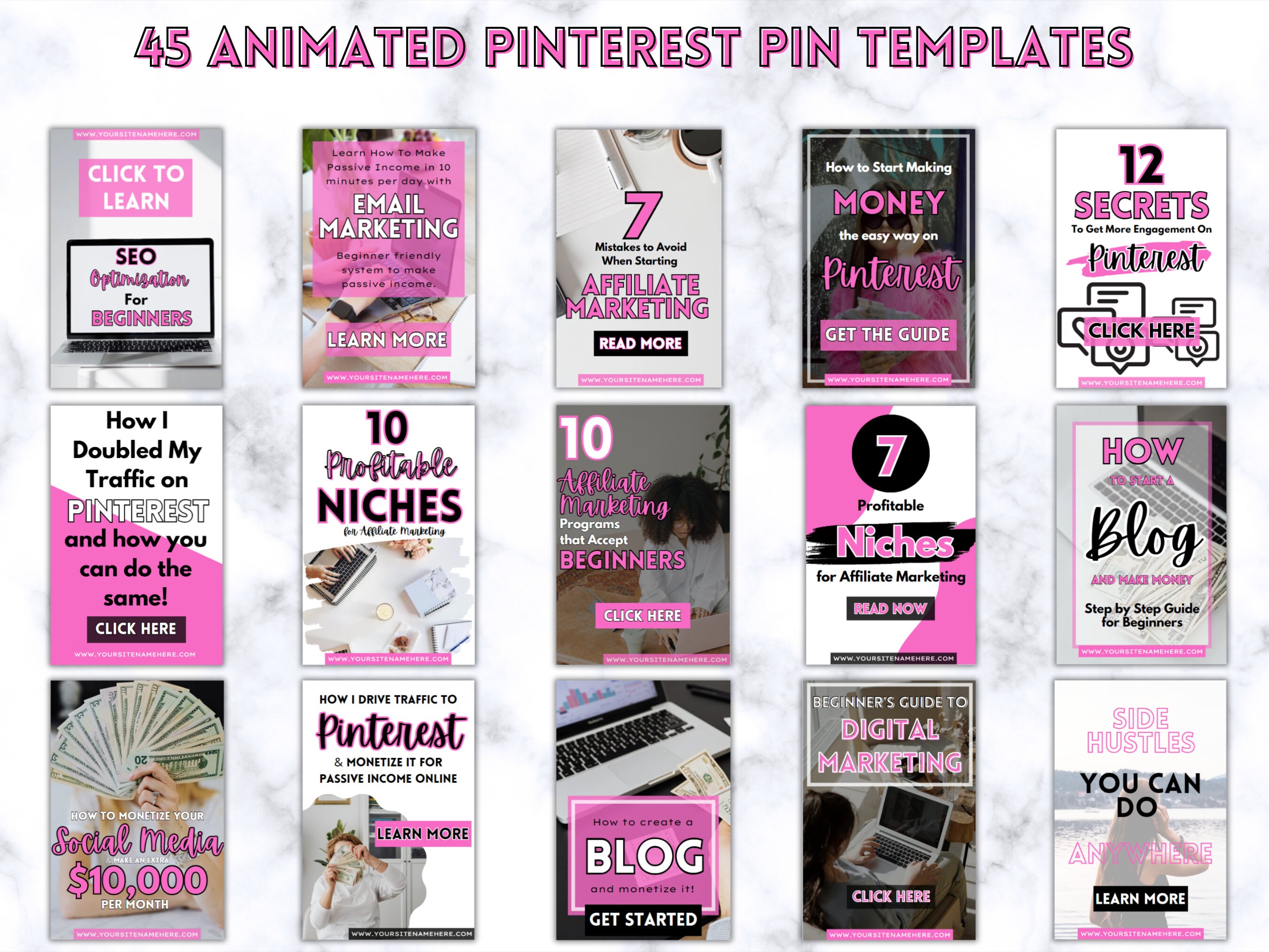 45 Animated Pinterest Templates for Canva - Pink Pinterest Pin ...