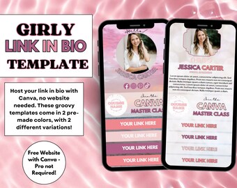 5 Link in Bio Instagram Canva Template, Pink Landing Page Design ...