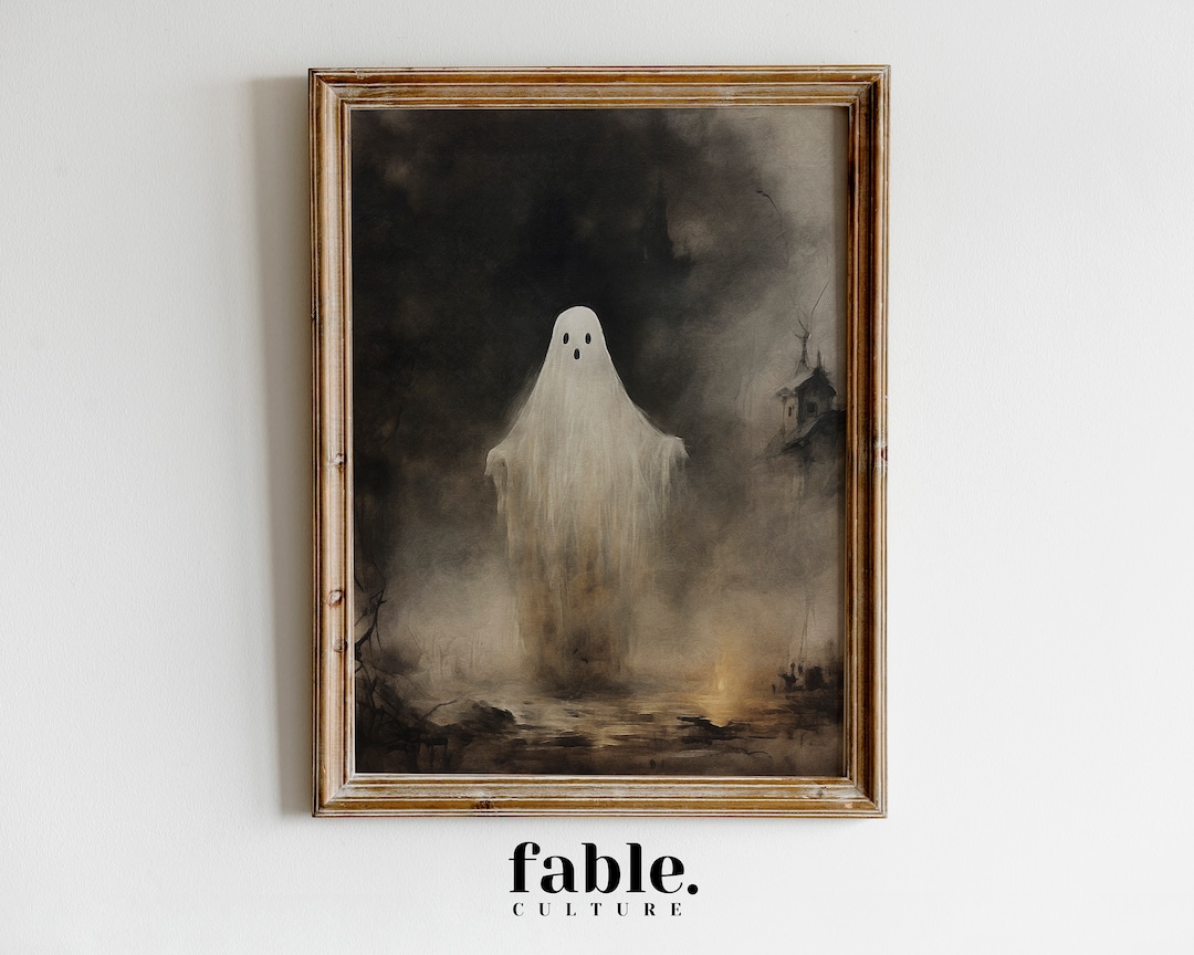 PRINTABLE Halloween Ghost Artwork, Vintage Ghost in Haunted Meadow ...
