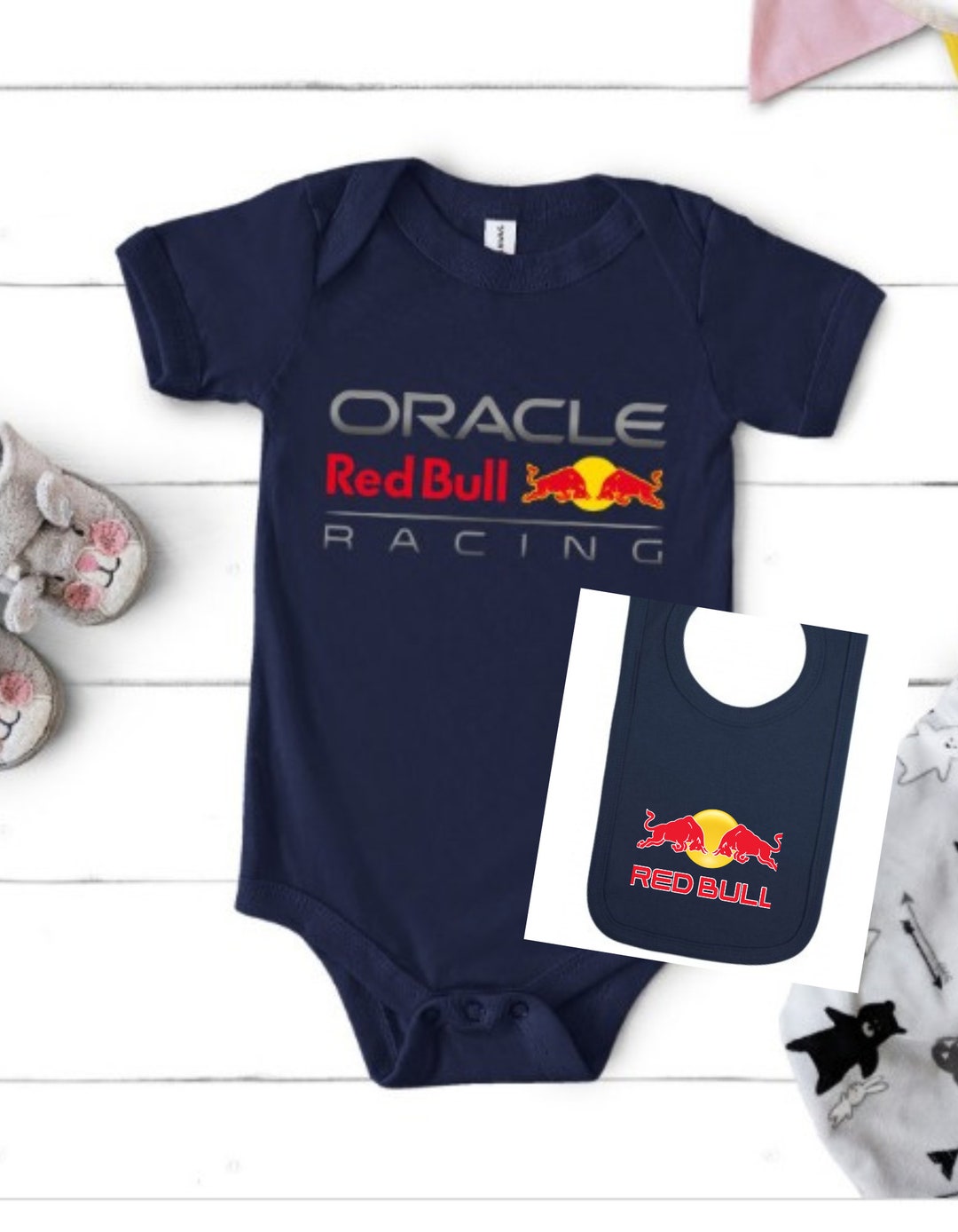 Redbull F1 Baby Bodygrow and Red Bull Bib F1 Red Bull Baby Bodysuit Formula One Baby Clothes Red ...