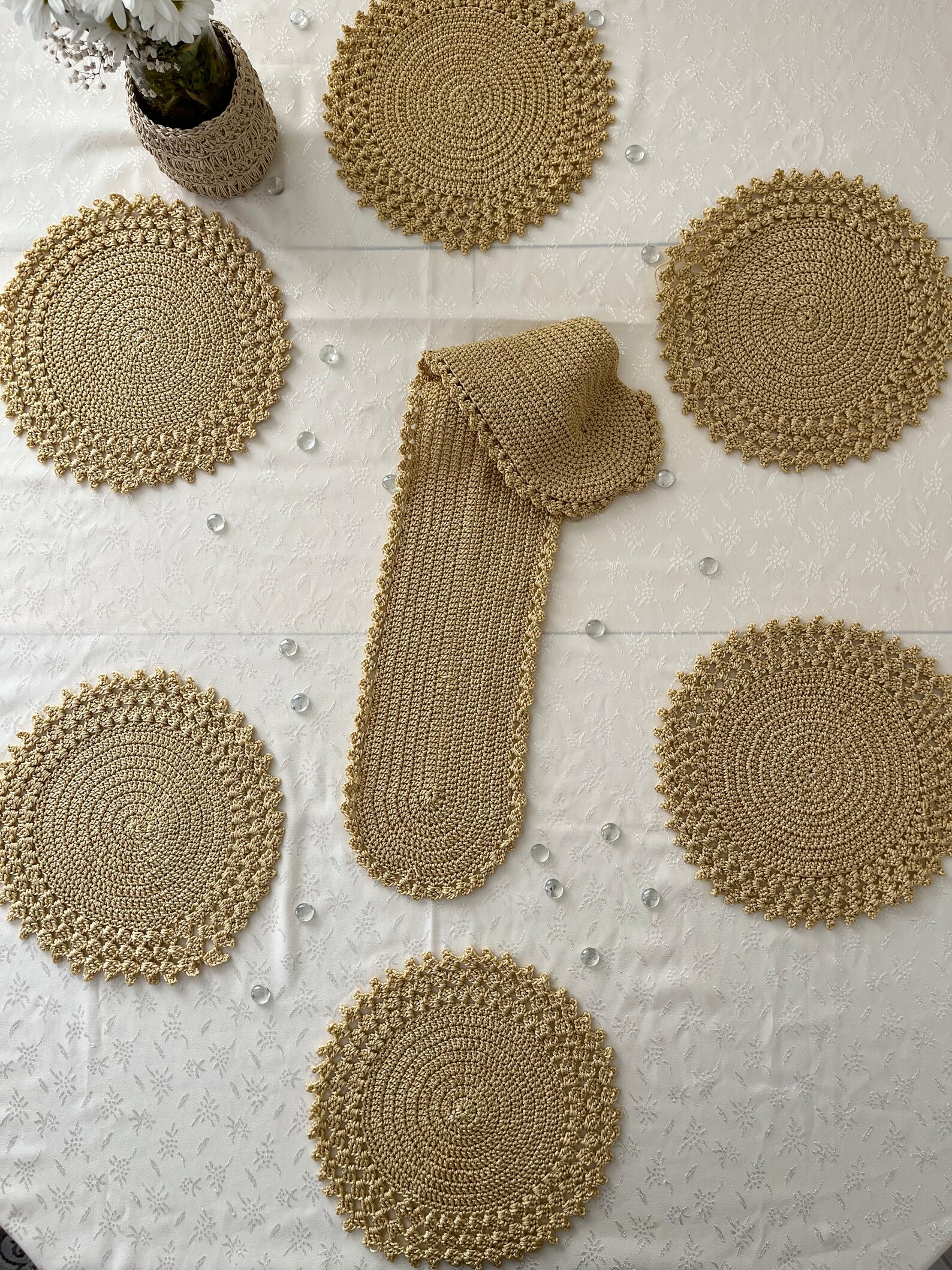 7 Pieces Supla Set, Handmade American Service, Runner, Dining Under ...