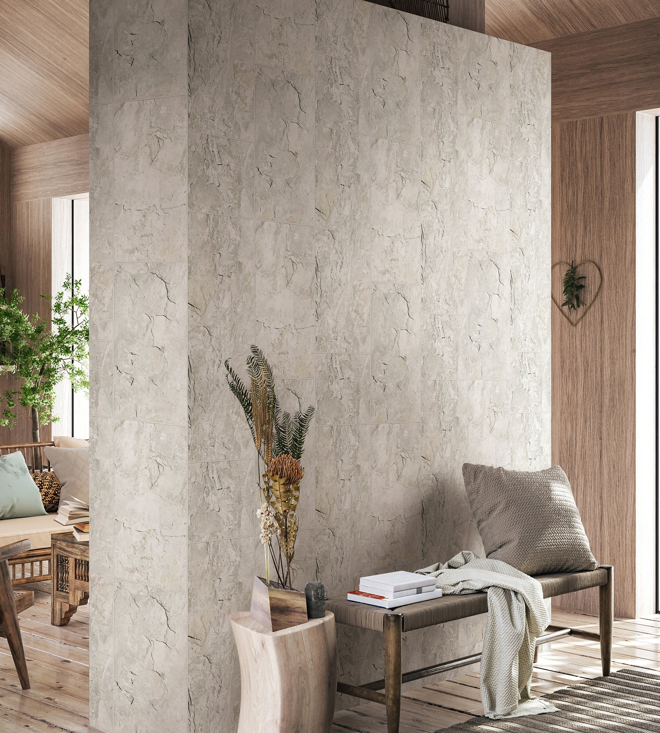 Travertine Wallpaper Distressed Marble Stone Slab Effect 3D Textured ...