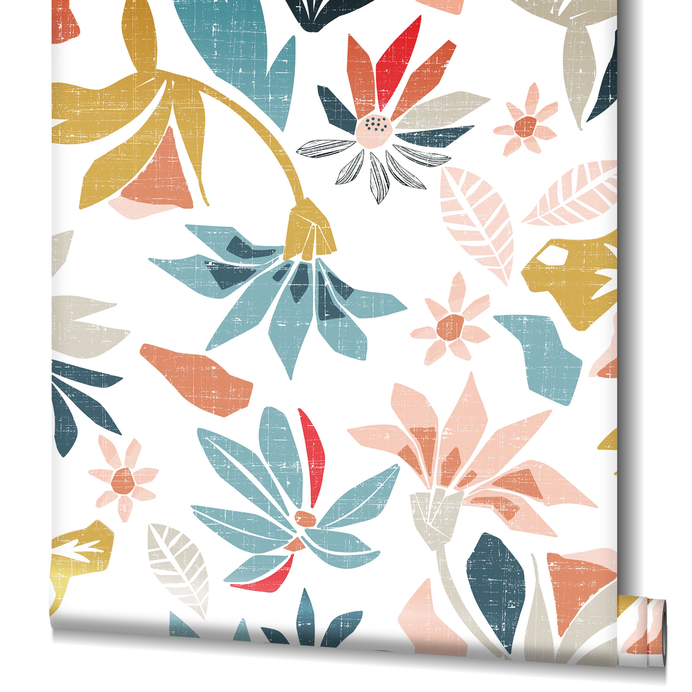 Art Deco Geometric Floral Wallpaper, Mutli-color Textured 3D Wallpaper ...