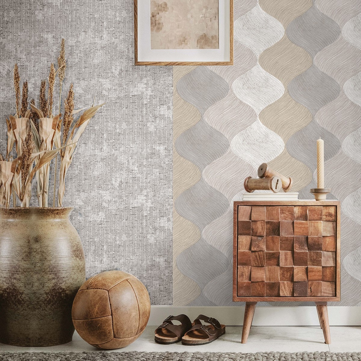 Geometric Wave Wallpaper, Moroccan Inspired Pattern Wallpaper - Gray ...
