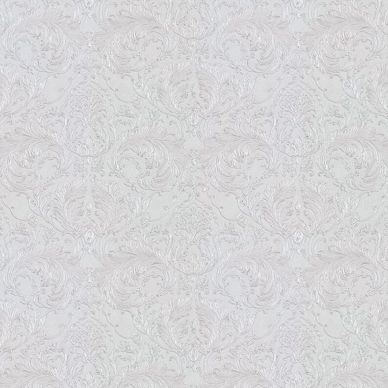 White Embossed Damask Wallpaper 3D Textured Wallcovering - Etsy